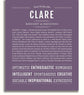Clare Personalized Name Meaning Art Prints – Name Stories