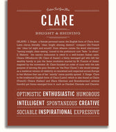 Clare Personalized Name Meaning Art Prints – Name Stories