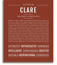 Clare Personalized Name Meaning Art Prints – Name Stories