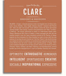 Clare Personalized Name Meaning Art Prints – Name Stories