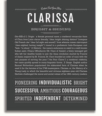 Clarissa Personalized Name Meaning Art Prints – Name Stories
