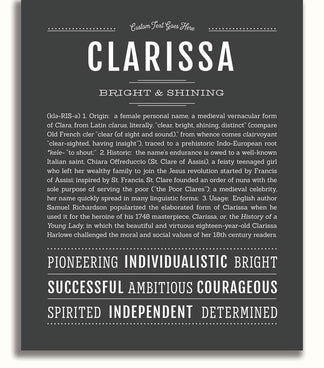 Clarissa Personalized Name Meaning Art Prints – Name Stories