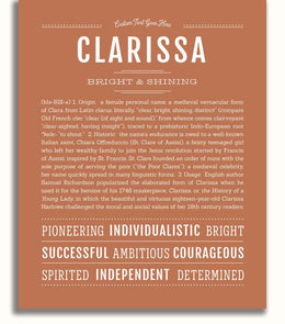 Clarissa Personalized Name Meaning Art Prints – Name Stories