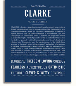 Clarke Personalized Name Meaning Art Prints – Name Stories