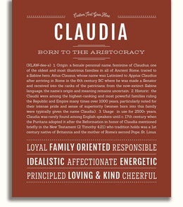 Claudia Personalized Name Meaning Art Prints – Name Stories