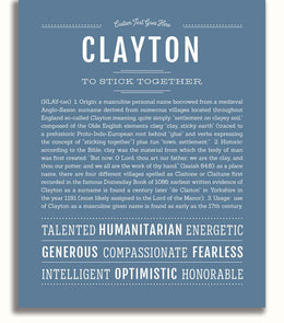 Clayton Personalized Name Meaning Art Prints – Name Stories