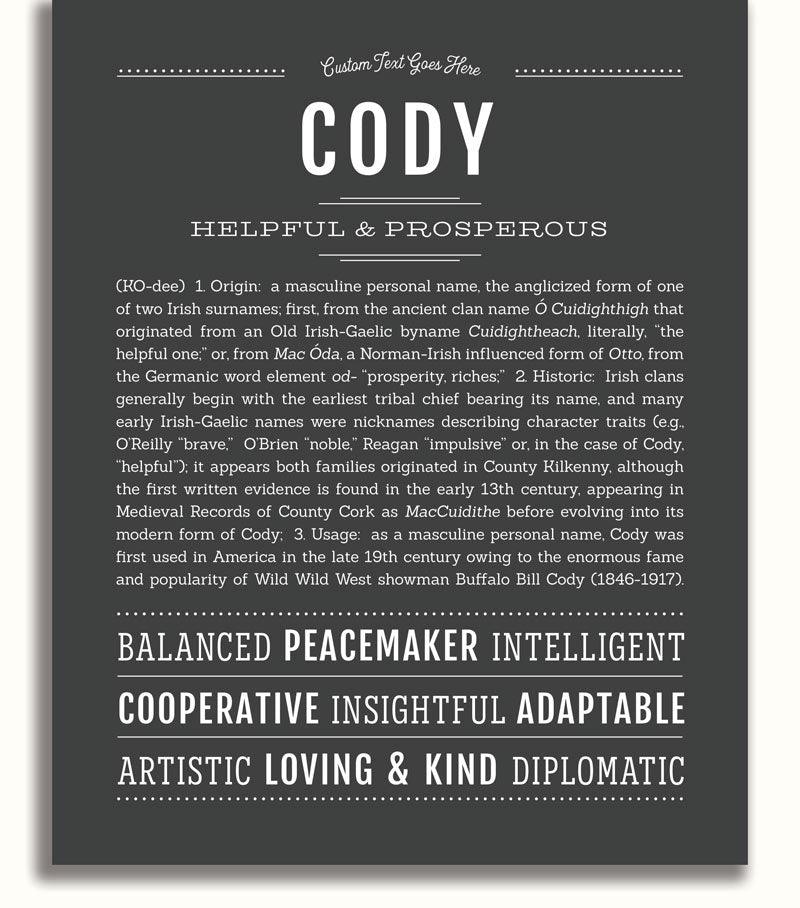 Cody Personalized Name Meaning Art Prints – Name Stories