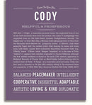 Cody Personalized Name Meaning Art Prints – Name Stories