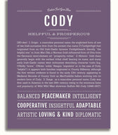 Cody Personalized Name Meaning Art Prints – Name Stories