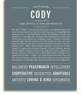 Cody Personalized Name Meaning Art Prints – Name Stories