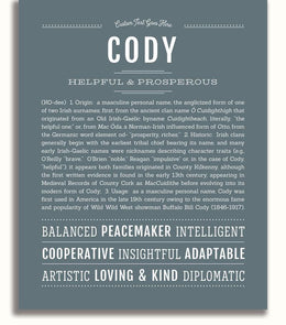 Cody Personalized Name Meaning Art Prints – Name Stories