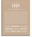 Cody Personalized Name Meaning Art Prints – Name Stories