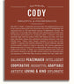 Cody Personalized Name Meaning Art Prints – Name Stories
