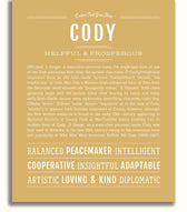 Cody Personalized Name Meaning Art Prints – Name Stories