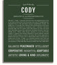Cody Personalized Name Meaning Art Prints – Name Stories