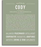 Cody Personalized Name Meaning Art Prints – Name Stories