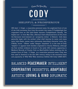Cody Personalized Name Meaning Art Prints – Name Stories