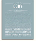 Cody Personalized Name Meaning Art Prints – Name Stories