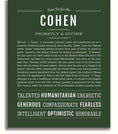 Cohen Personalized Name Meaning Art Prints – Name Stories