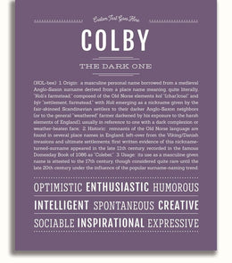 Colby Personalized Name Meaning Art Prints – Name Stories