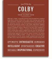 Colby Personalized Name Meaning Art Prints – Name Stories