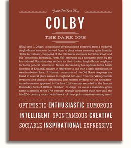 Colby Personalized Name Meaning Art Prints – Name Stories
