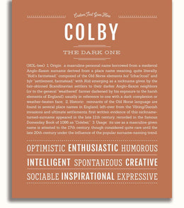 Colby Personalized Name Meaning Art Prints – Name Stories