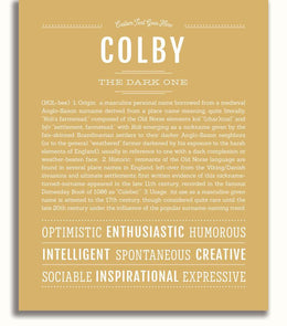 Colby Personalized Name Meaning Art Prints – Name Stories