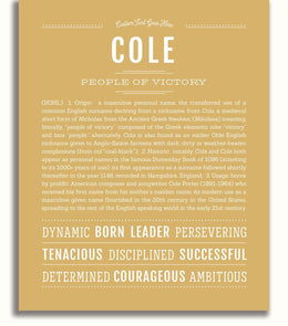 Cole Personalized Name Meaning Art Prints – Name Stories