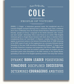 Cole Personalized Name Meaning Art Prints – Name Stories