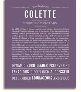Colette Personalized Name Meaning Art Prints – Name Stories