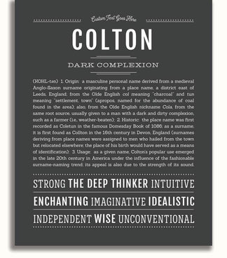 Colton Personalized Name Meaning Art Prints – Name Stories