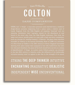 Colton Personalized Name Meaning Art Prints – Name Stories