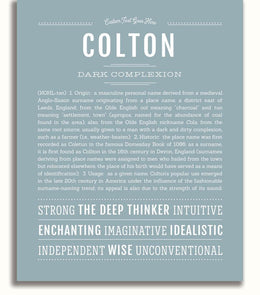 Colton Personalized Name Meaning Art Prints – Name Stories