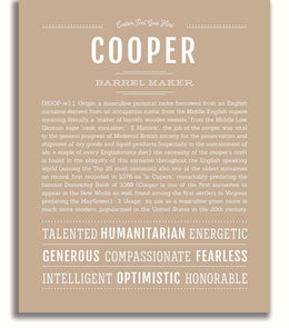 Cooper Personalized Name Meaning Art Prints – Name Stories