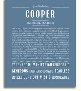 Cooper Personalized Name Meaning Art Prints – Name Stories