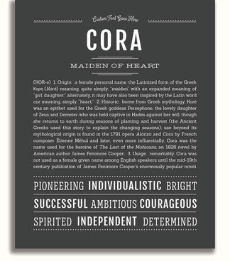 Cora Personalized Name Meaning Art Prints – Name Stories