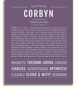 Corbyn Personalized Name Meaning Art Prints – Name Stories