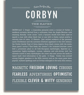Corbyn Personalized Name Meaning Art Prints – Name Stories