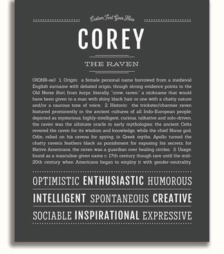 Corey Personalized Name Meaning Art Prints – Name Stories
