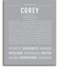 Corey Personalized Name Meaning Art Prints – Name Stories