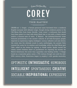 Corey Personalized Name Meaning Art Prints – Name Stories