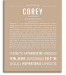 Corey Personalized Name Meaning Art Prints – Name Stories