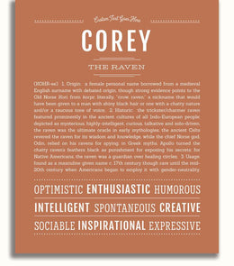 Corey Personalized Name Meaning Art Prints – Name Stories