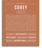 Corey Personalized Name Meaning Art Prints – Name Stories