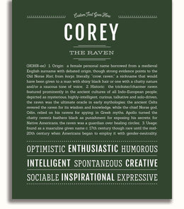 Corey Personalized Name Meaning Art Prints – Name Stories