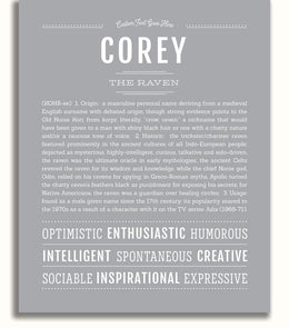 Corey Personalized Name Meaning Art Prints – Name Stories