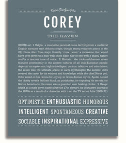 Corey Personalized Name Meaning Art Prints – Name Stories