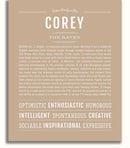 Corey Personalized Name Meaning Art Prints – Name Stories