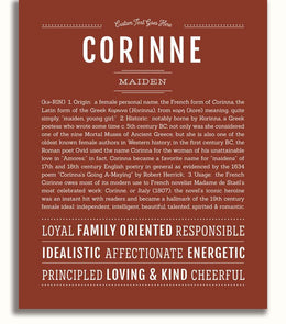 Corinne Personalized Name Meaning Art Prints – Name Stories